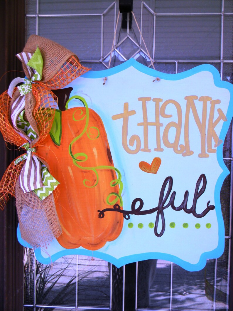READY TO SHIP Thanksgiving Fall Thankful Door Hanger Plaque | Etsy