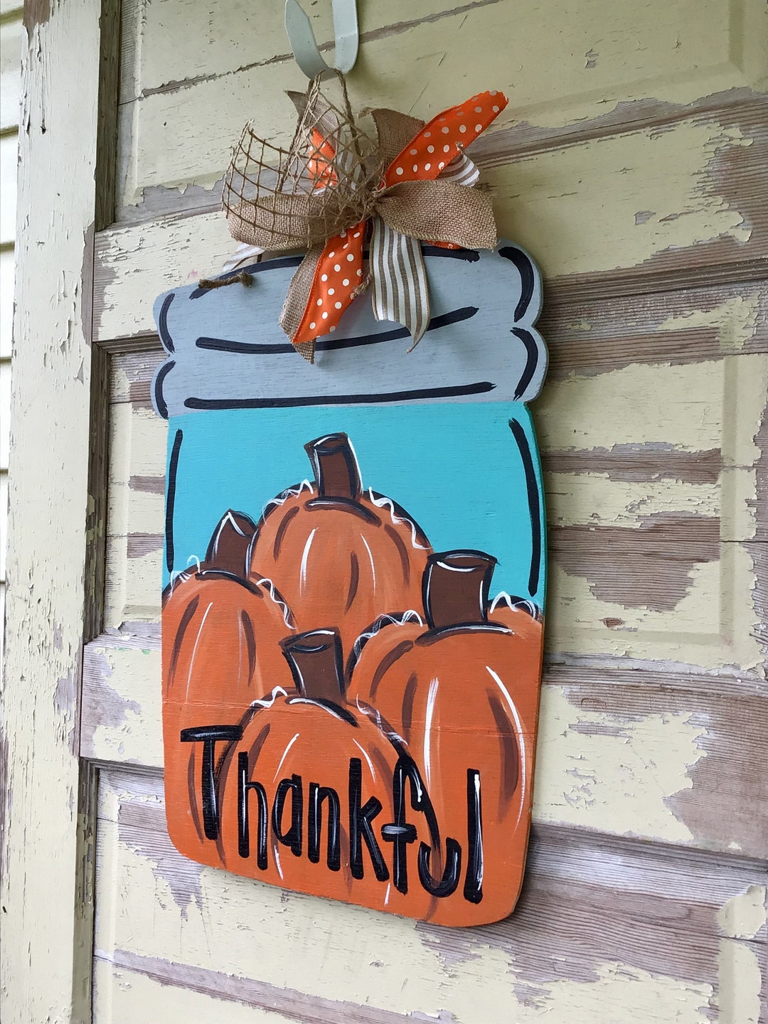 Fall Door Hanger Pumpkin Door Hanger Personalized Door Hanger Mason Jar ...