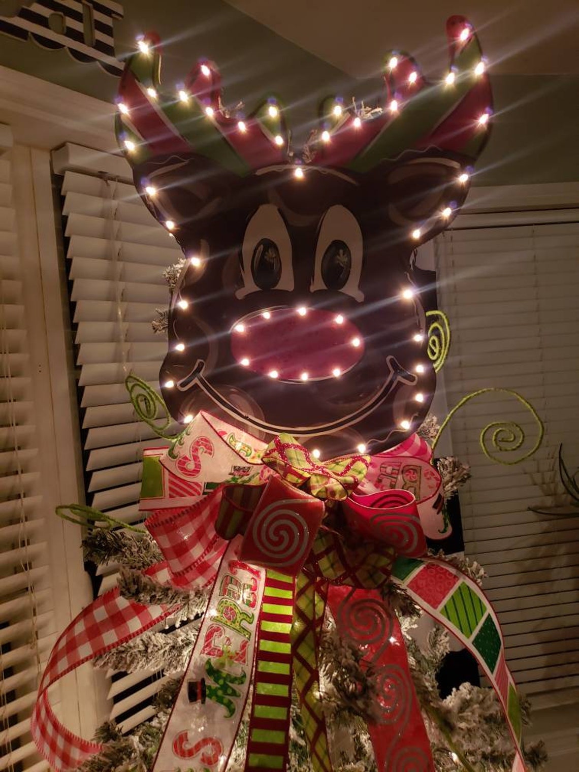 Rudolph Christmas Tree Topper – Glitter Red Nose, 50 Lights - Etsy