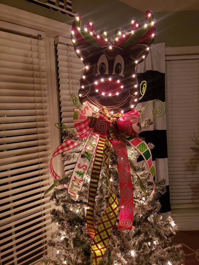 Rudolph Tree Topper Lights Included Ready to Ship - Etsy