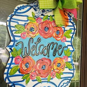 Personalized Hand Paintes Door Hanger Chinoiserie Blue White Bright ...