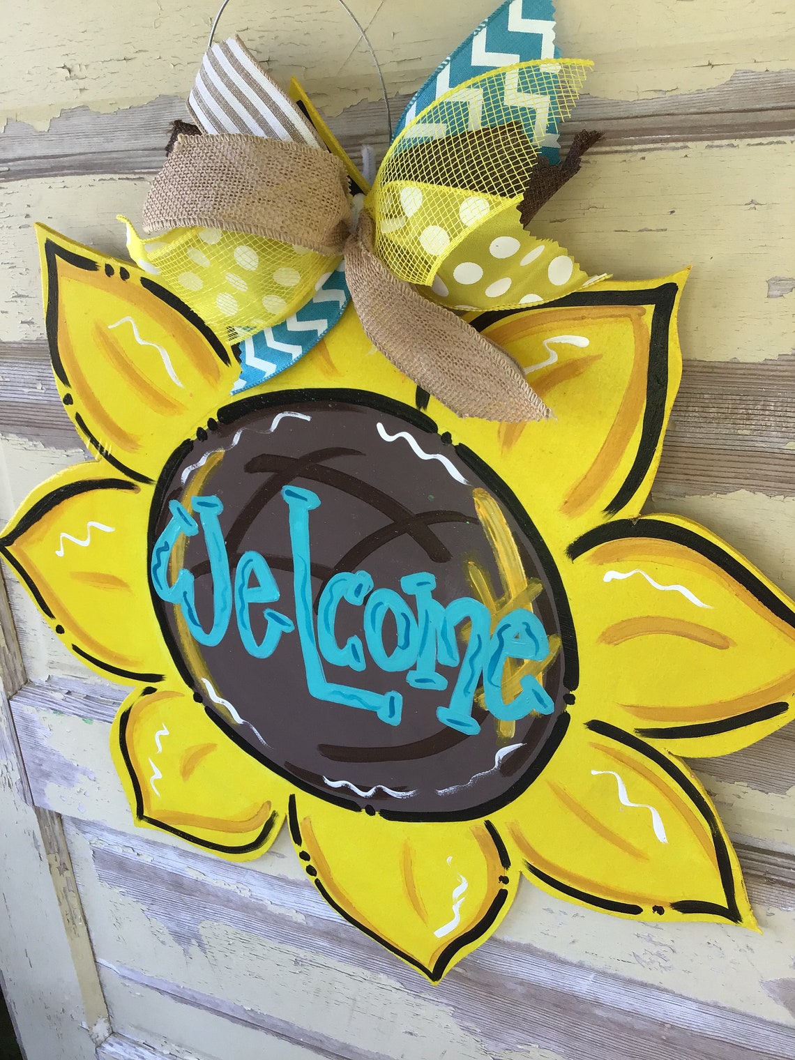 Personalized Door Hanger Sunflower Wreath Sunflower Door - Etsy