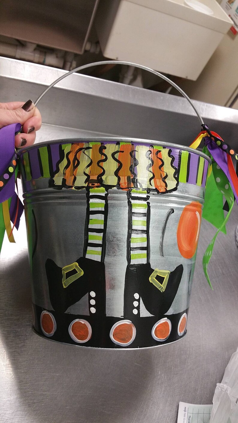 8.5 Big Round Pail Personalized Hand Painted Halloween Bucket | Etsy