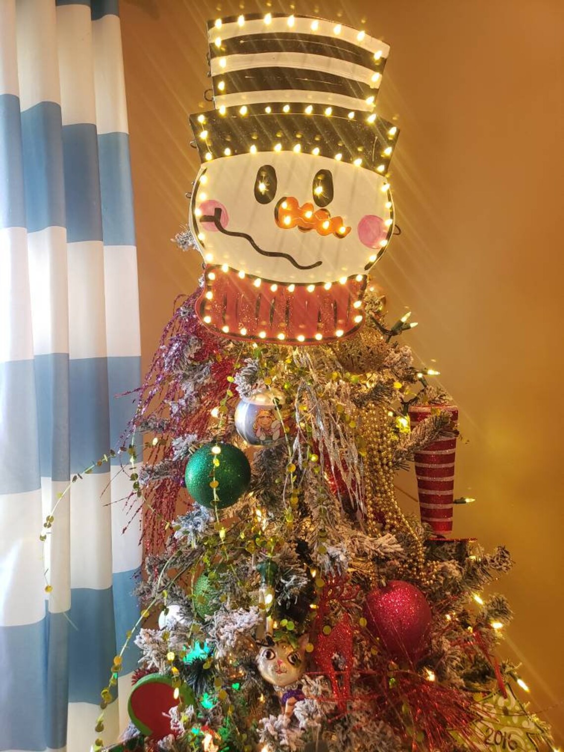 Snowman Tree Topper Traditional Christmas Colors Tree Topper - Etsy