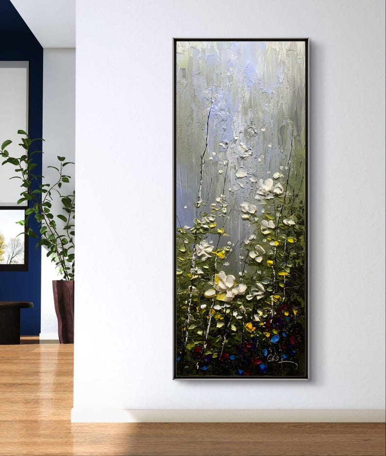 Vertical Green Forest Painting Abstract White Floral Wall Art - Etsy UK