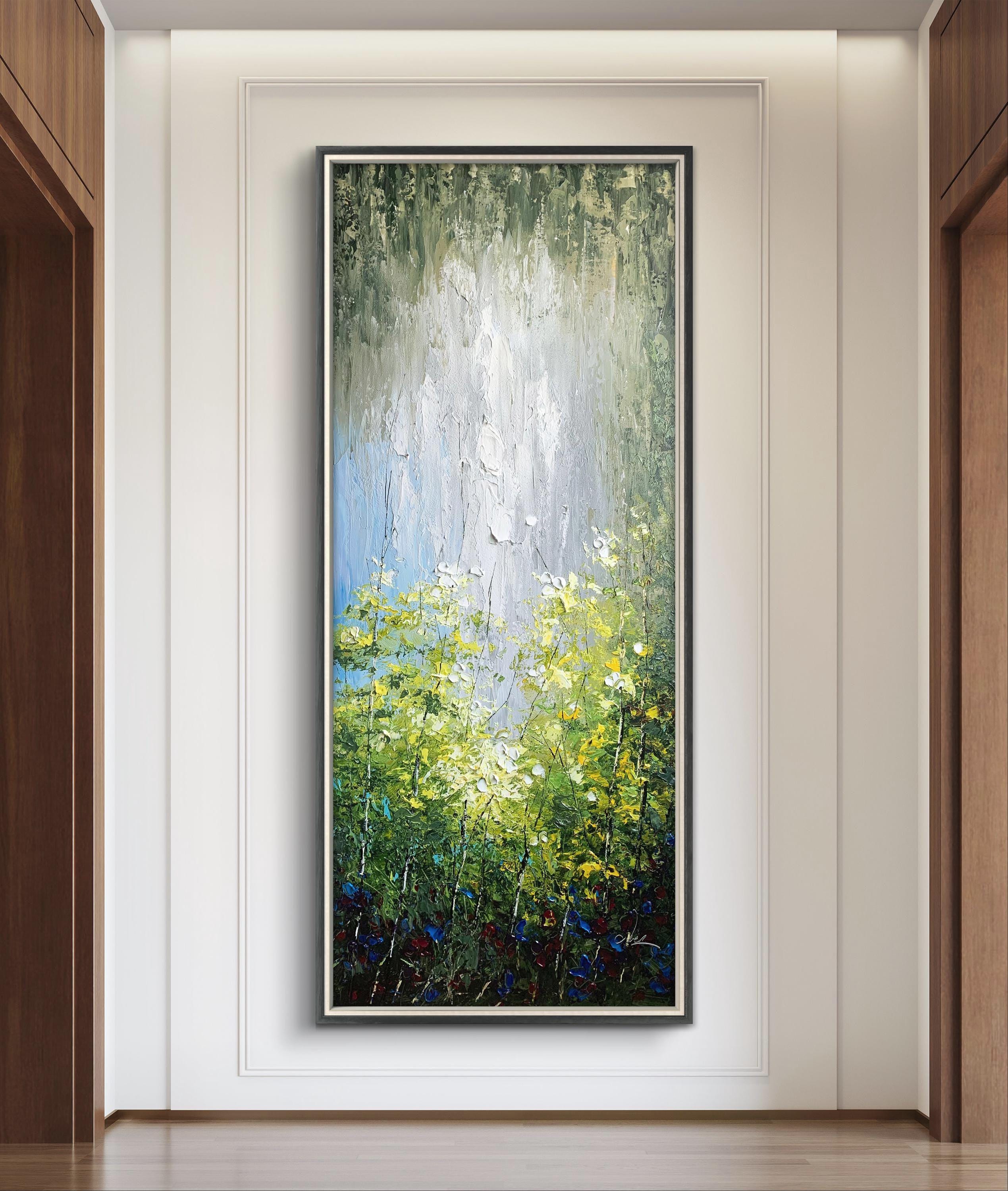 Green Forest Painting, Tall Vertical Abstract Canvas Wall Art - Etsy