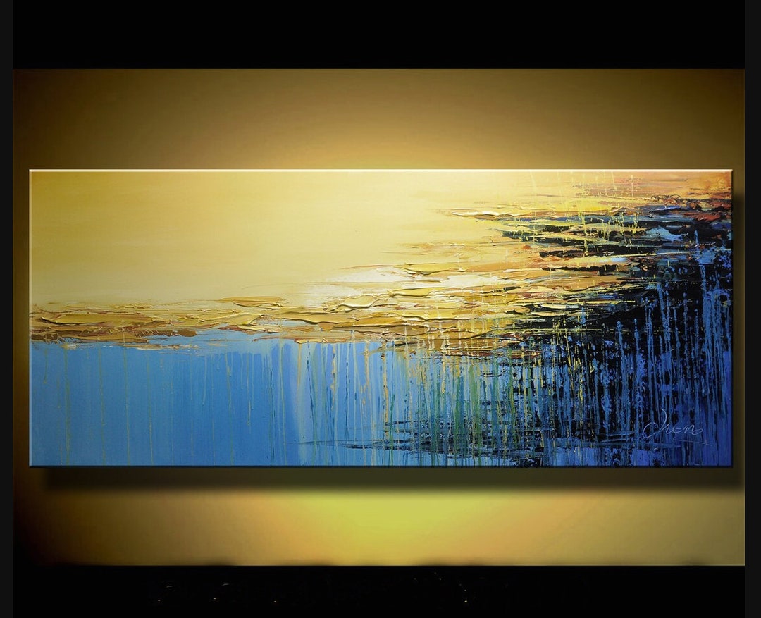 Abstract Painting Long Horizontal Canvas Wall Art Dining Room Pictures ...
