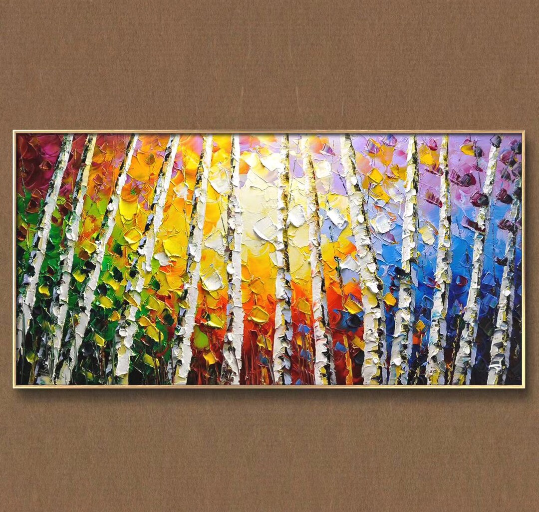 Abstract Birch Tree Oil Painting Colorful Fall Forest Wall Art - Etsy
