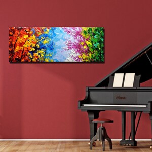 Colorful Horizontal Canvas Wall Art - Rainbow Forest Texture, Long ...