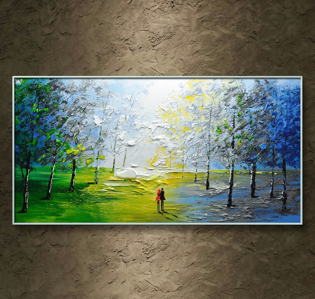 Large Original Colorful Forest Painting on Canvas Romantic Natural ...