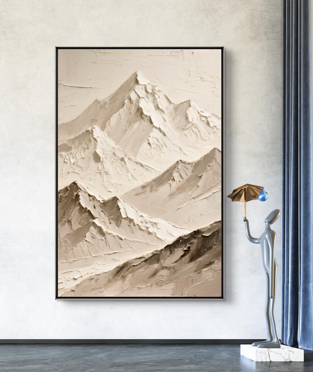 Textured Mountain Painting 3D Abstract Wall Art Minimalist Beige Taupe ...