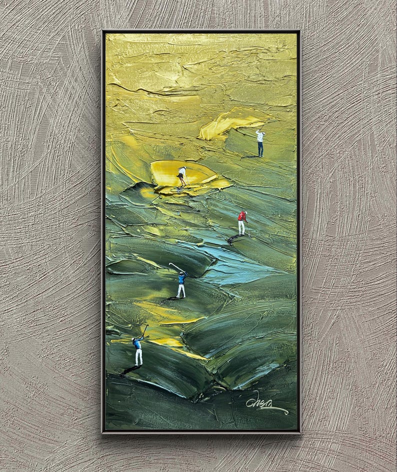 Vertical Textured Green Golf Art, 3D Palette Knife Painting - Etsy