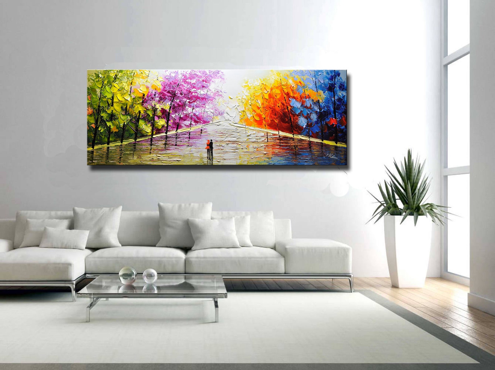 Colorful Forest Oil Painting on Canvas: Park Landscape Wall Art (22x60 ...