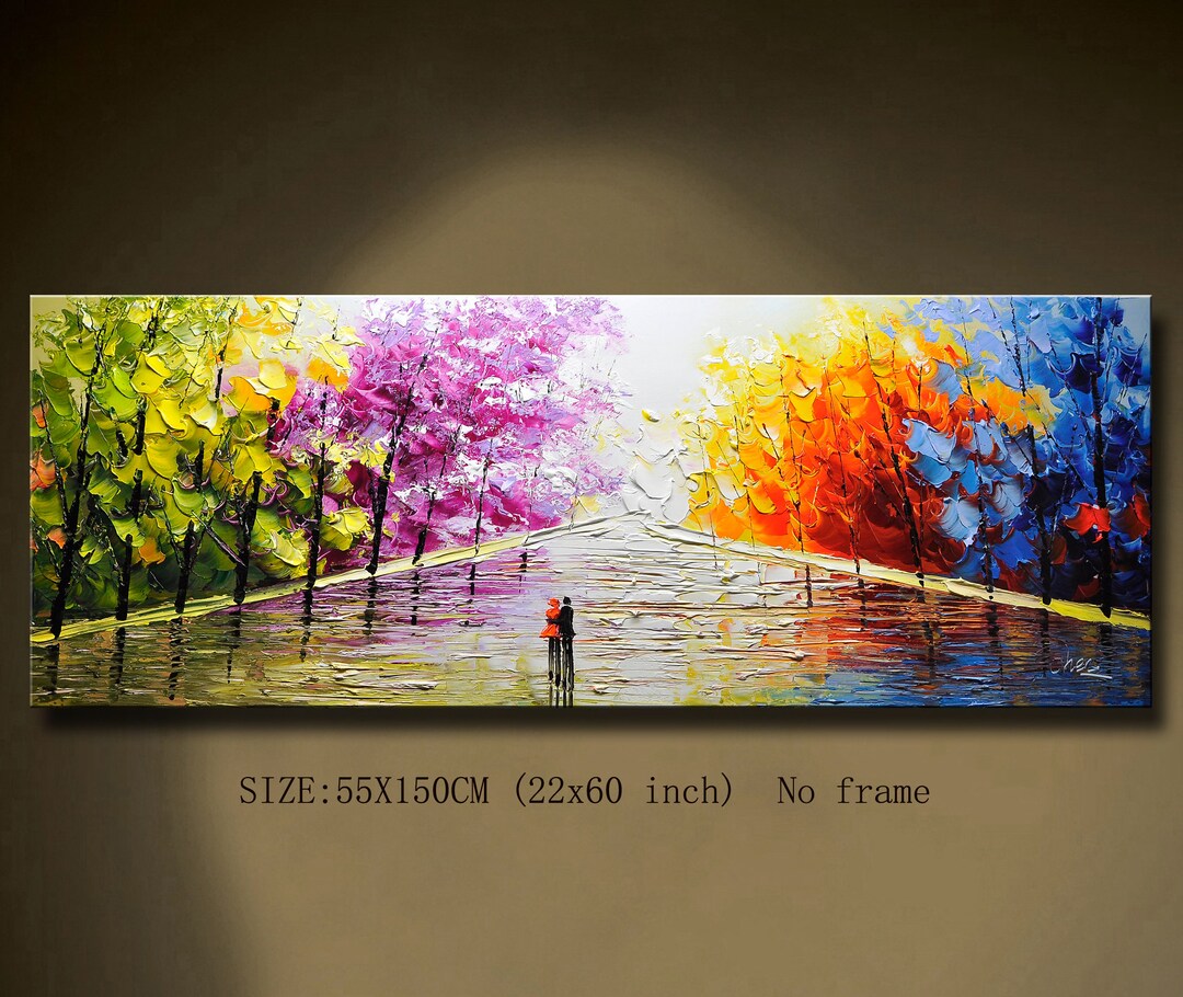 Colorful Forest Oil Painting on Canvas: Park Landscape Wall Art (22x60 ...