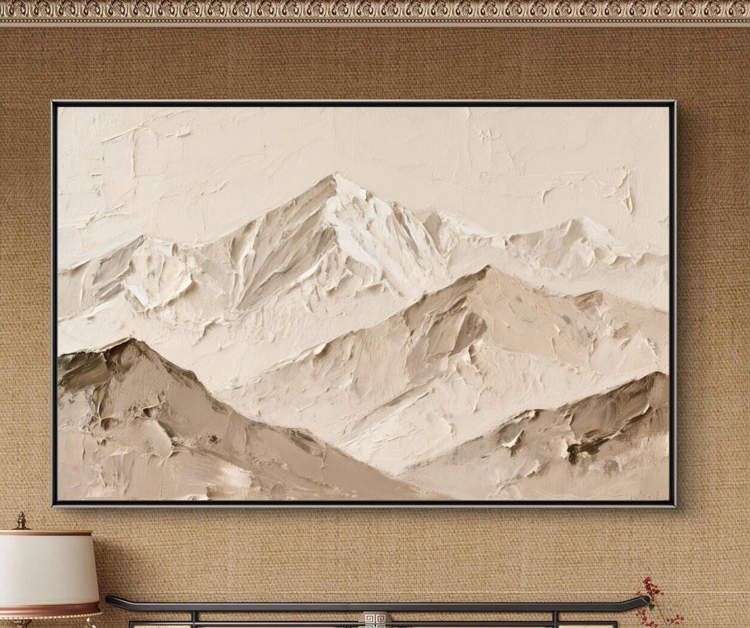 Textured Mountain Art 3d Handmade Painting Minimalist Beige Taupe Earth ...