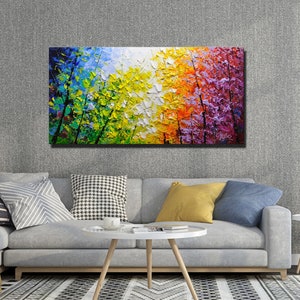 Colorful Forest Landscape Painting on Canvaslarge Textured - Etsy