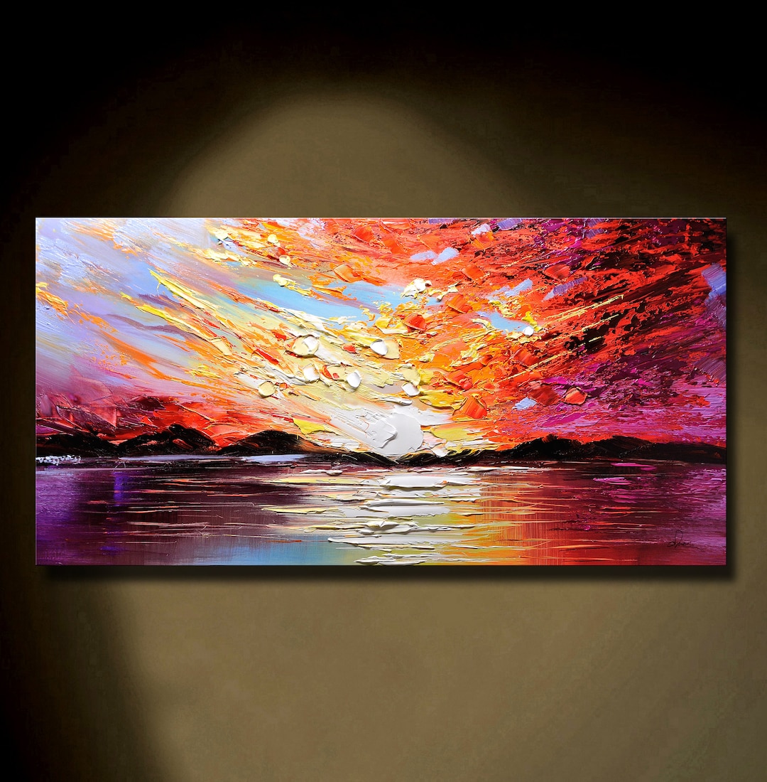Original Sunrise Painting on Canvas Textured Wall Art Abstract - Etsy