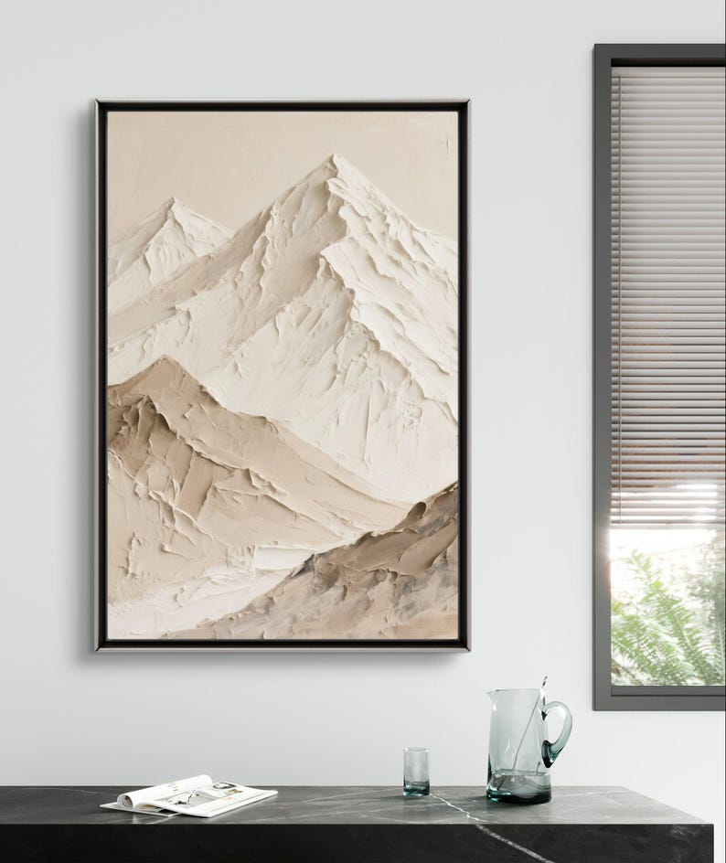 Minimalist Beige Taupe Earth Tone Abstract Art 3D Textured Mountain ...