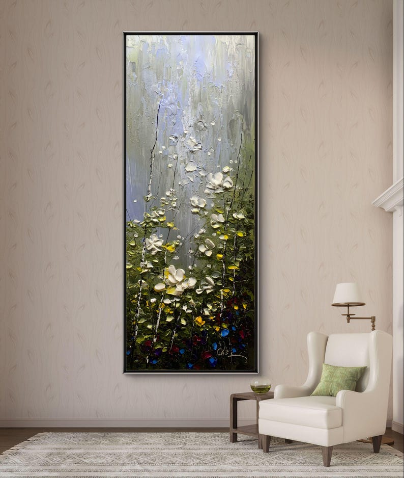 Vertical Green Forest Painting Abstract White Floral Wall Art - Etsy UK