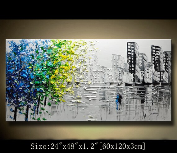Unique Abstract Wall Painting on Canvas City Impasto - Etsy