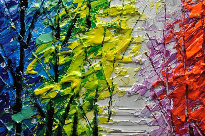 Textured Tree Oil Painting on Canvas: Abstract Colorful Landscape, - Etsy