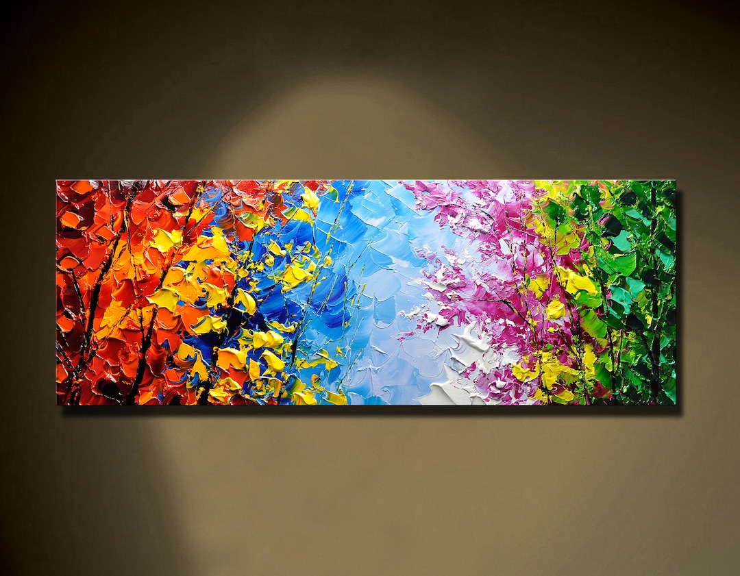 Colorful Horizontal Canvas Wall Art - Rainbow Forest Texture, Long ...