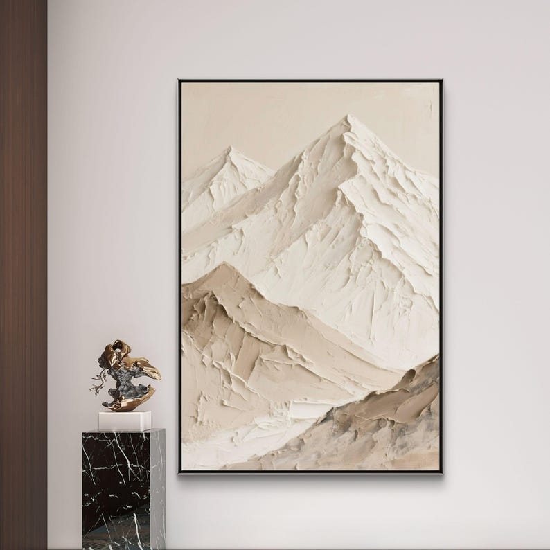 Minimalist Beige Taupe Earth Tone Abstract Art 3D Textured Mountain ...