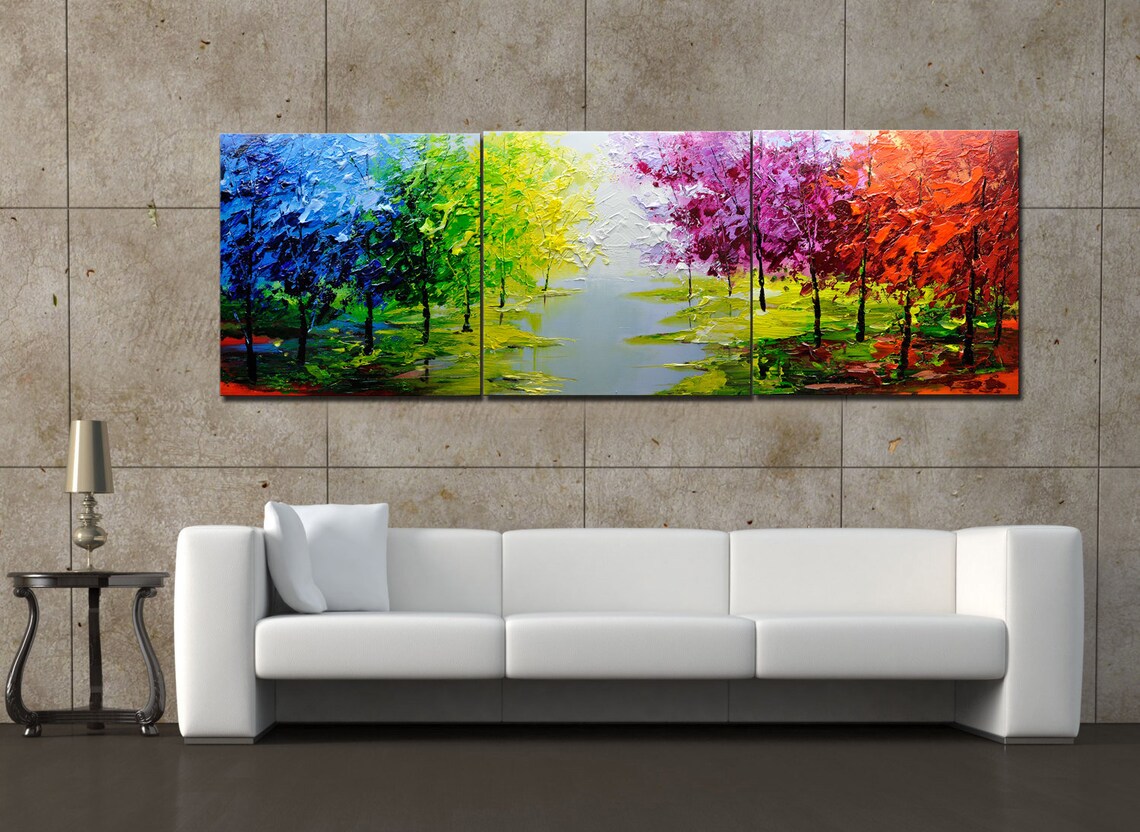 Textured Tree Painting: Colorful Abstract Canvas Wall Art - Etsy