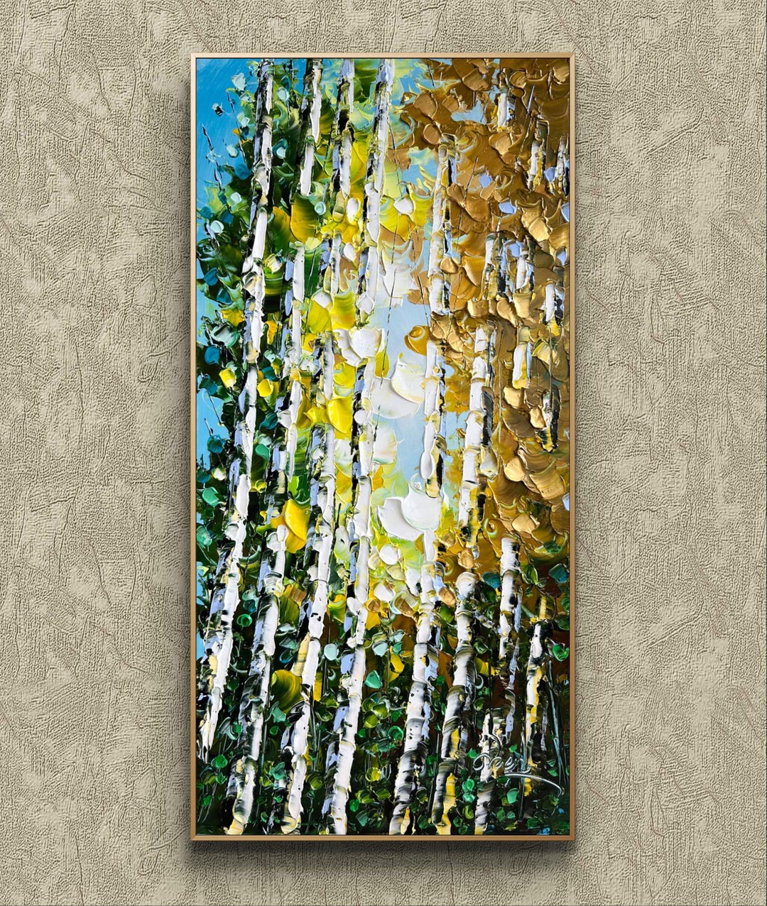 Green Gold Forest Abstract Canvas Painting: Tall Vertical Wall Art - Etsy