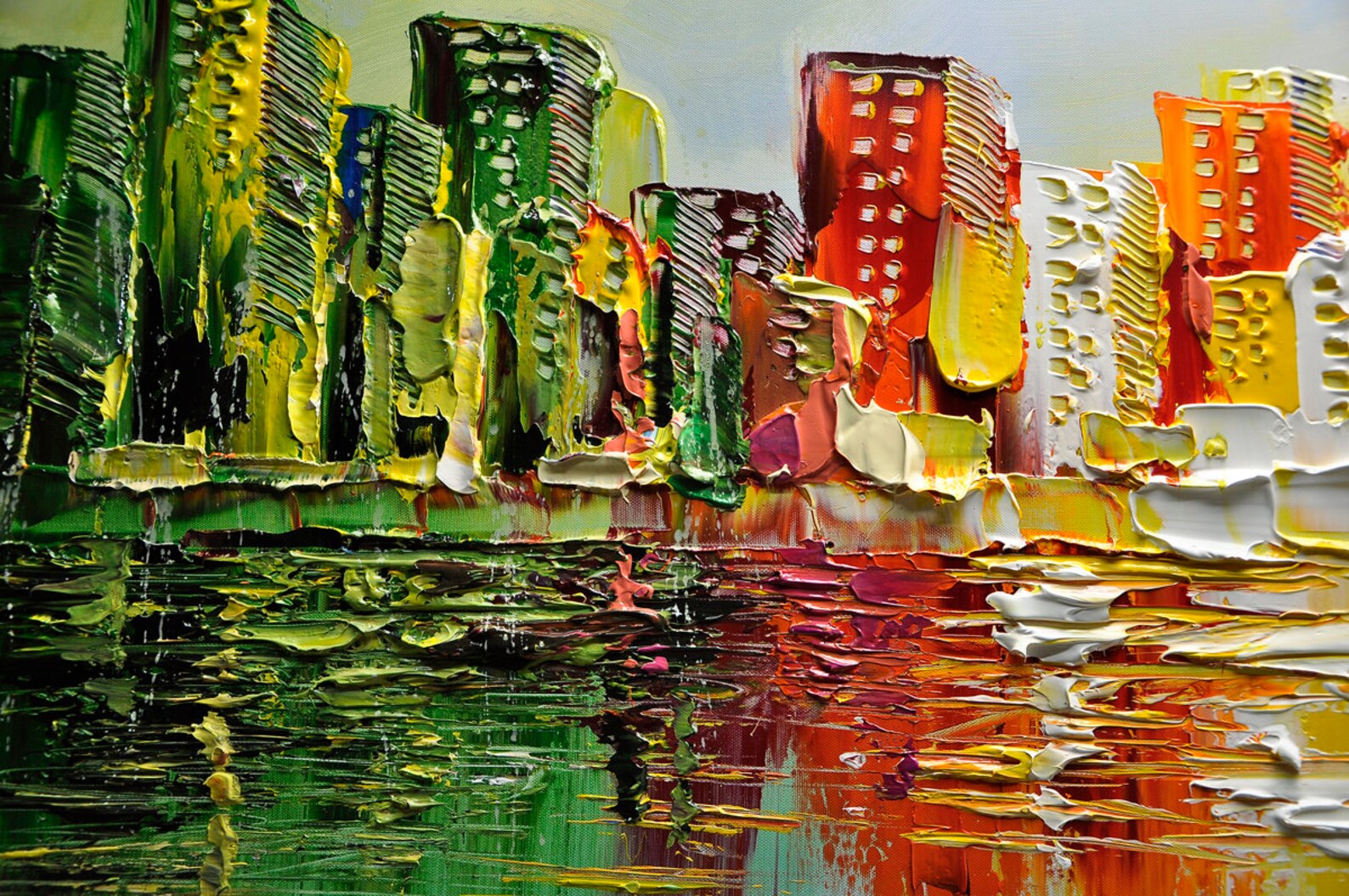 Large Abstract Cityscape Painting on Canvas Colorful Skyline - Etsy