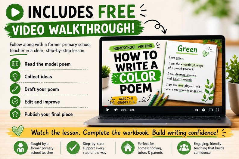 Color Poem Writing Pack | Homeschool Poetry Activity | Creative Writing ...