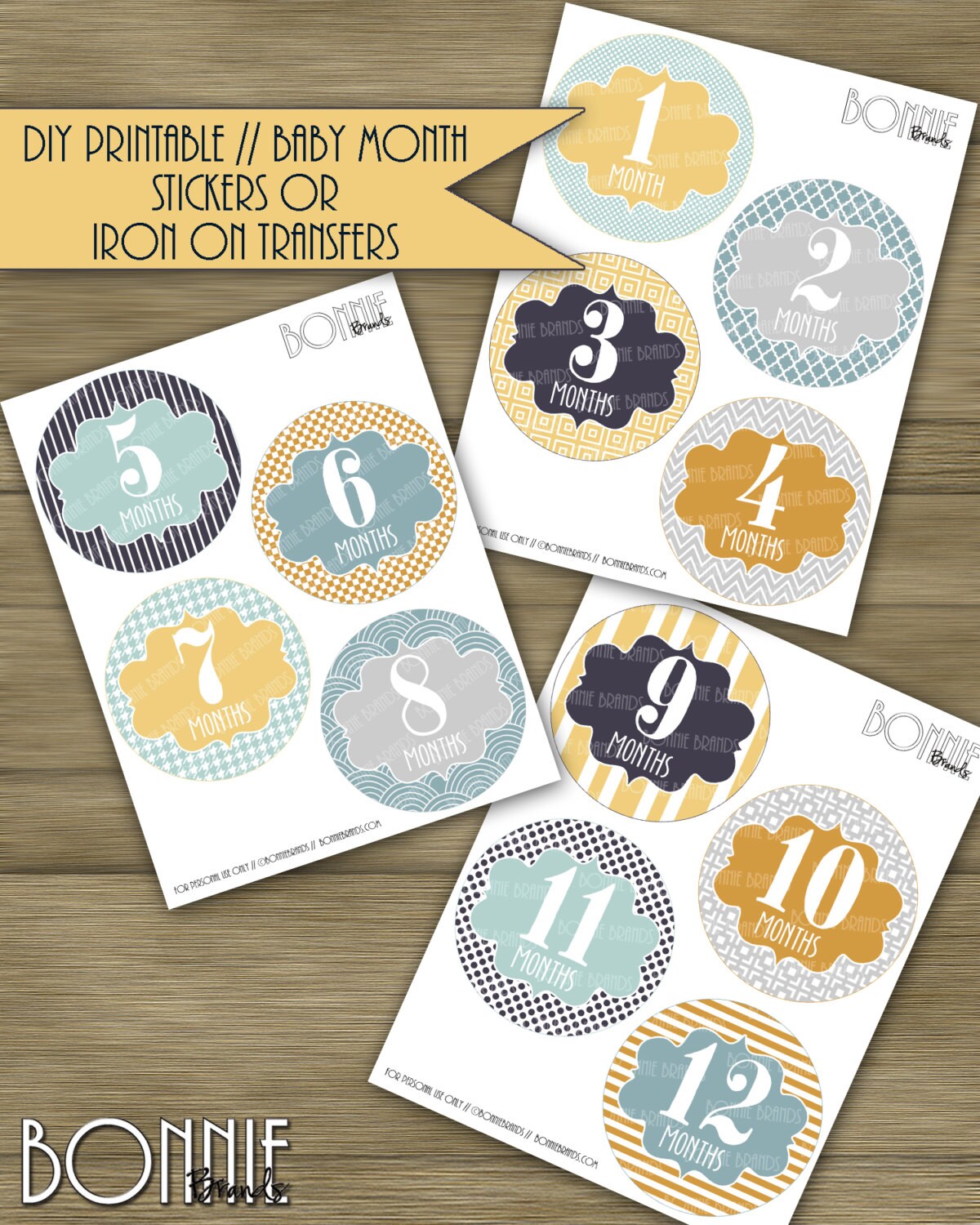 PRINTABLE DIY Monthly Baby Stickers or Iron on Transfers // Baby ...