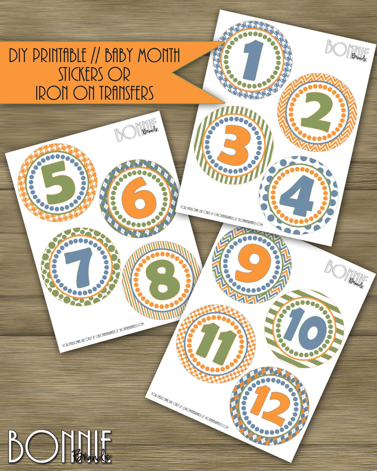 PRINTABLE DIY Monthly Stickers or Iron on Transfers // Baby Milestone ...