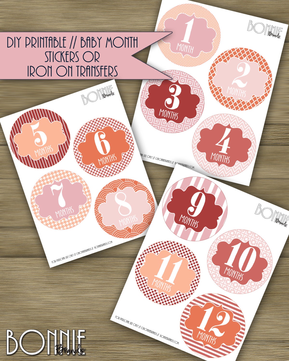 PRINTABLE DIY Monthly Baby Stickers or Iron on Transfers // Baby ...