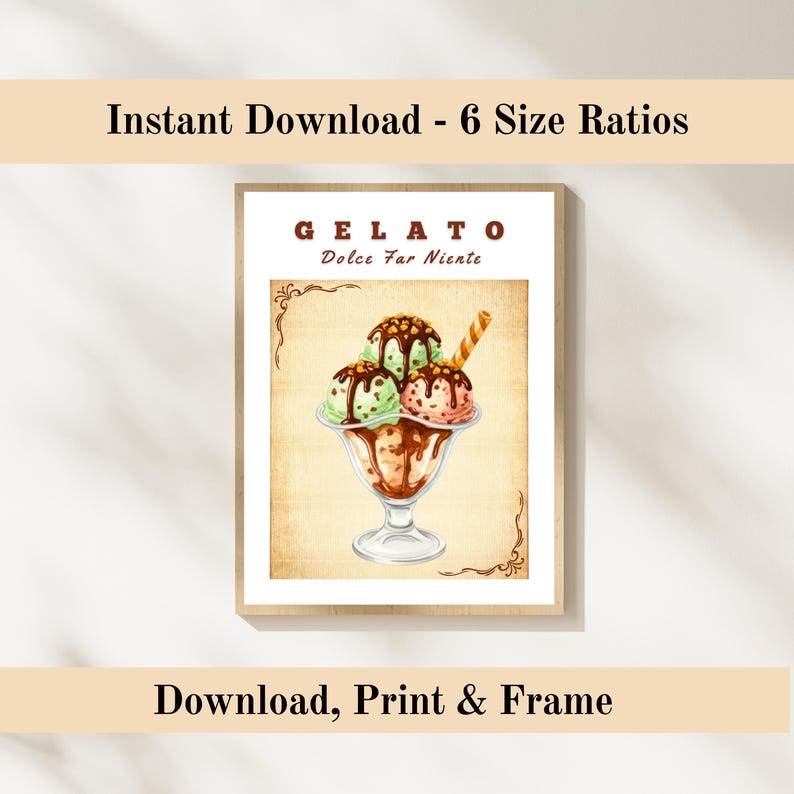 Italian Gelato Art Print, Gelateria & Ice Cream Shop Decor, Italian ...