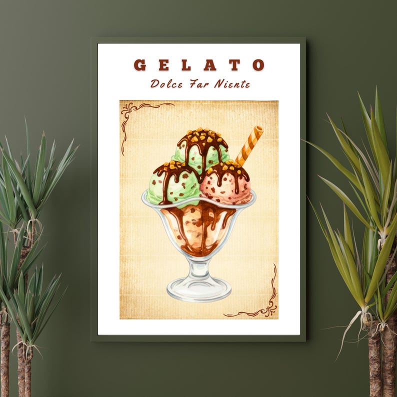 Italian Gelato Art Print, Gelateria & Ice Cream Shop Decor, Italian ...