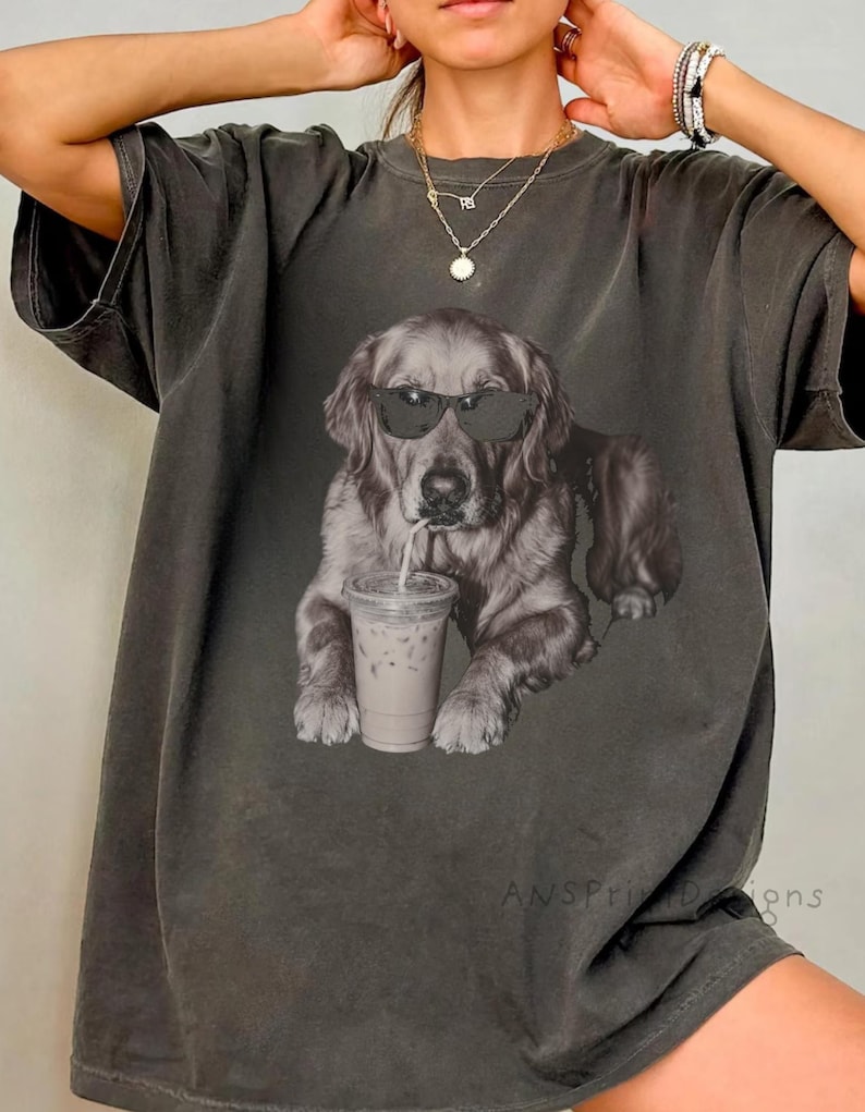 Comfort Colors Golden Retriever Iced Coffee Dog Shirt, Funny Meme ...