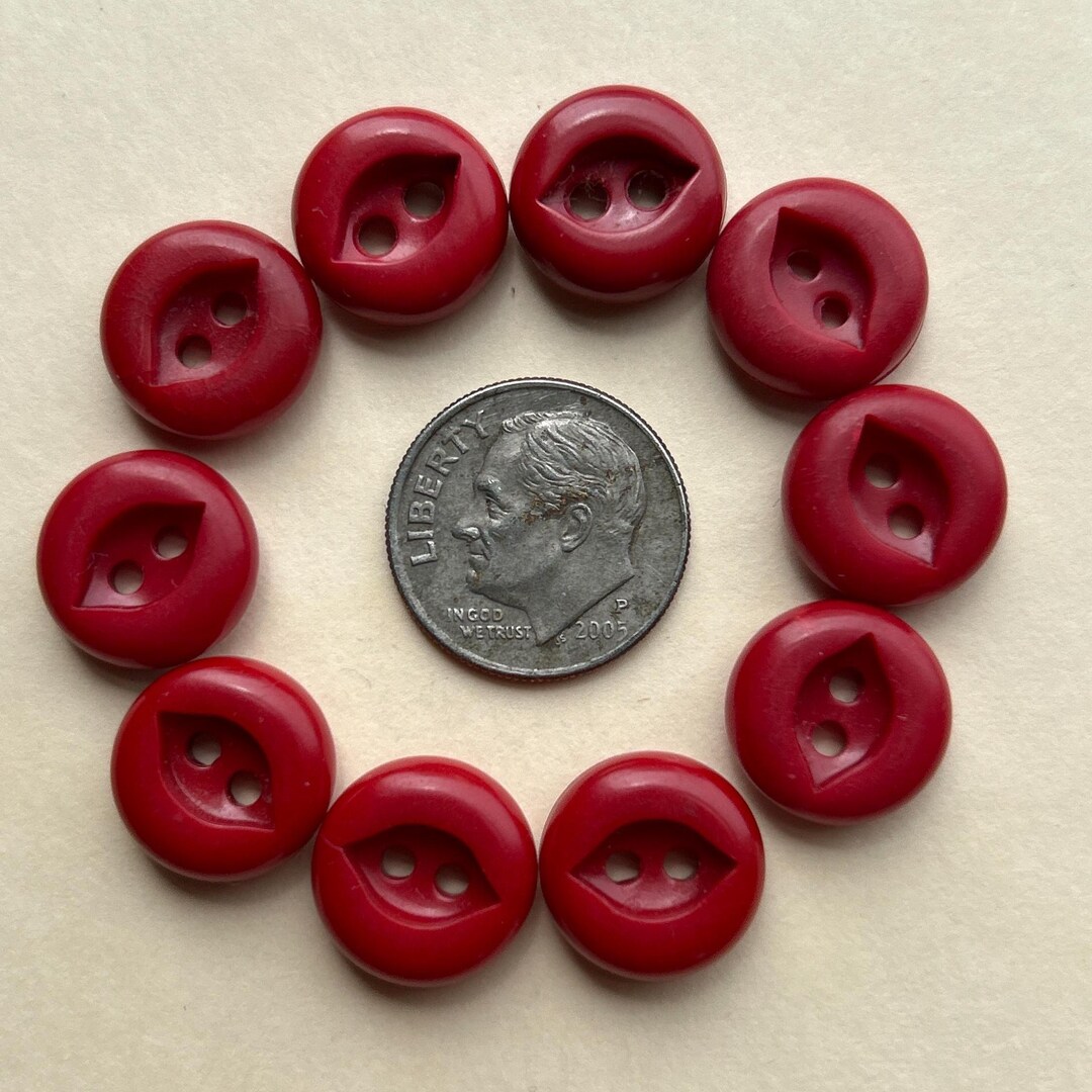 Set of 10 Vintage Chunky Red Plastic Buttons 1/2 Inch Sewing Buttons ...