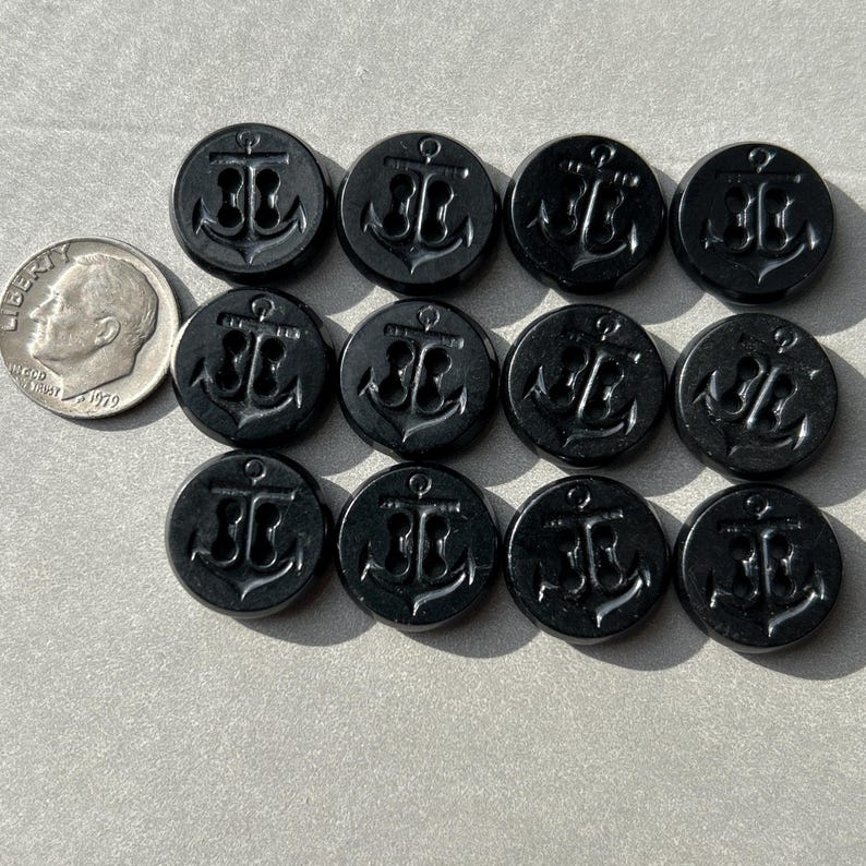 Set of 12 Vintage Navy Pea Coat Cuff Buttons Anchor Buttons 5/8 Inch ...
