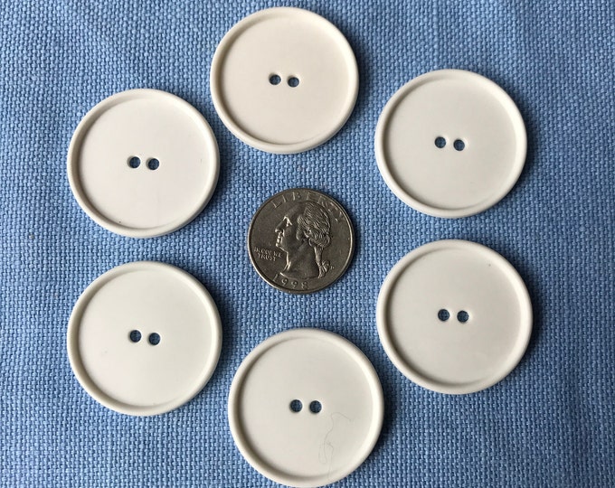 Set of 6 Big White Hard Plastic Coat Buttons 1 5/16 Inch Sewing Buttons ...