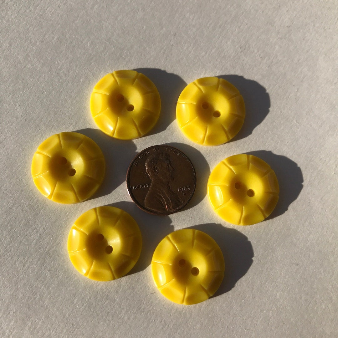 Set of 6 Bright Yellow Hard Plastic Buttons 3/4 Inch Sewing Buttons ...