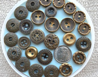 Lot of 60 Plus Assorted Vintage Gold & Bronze Color Metal Shank Buttons ...