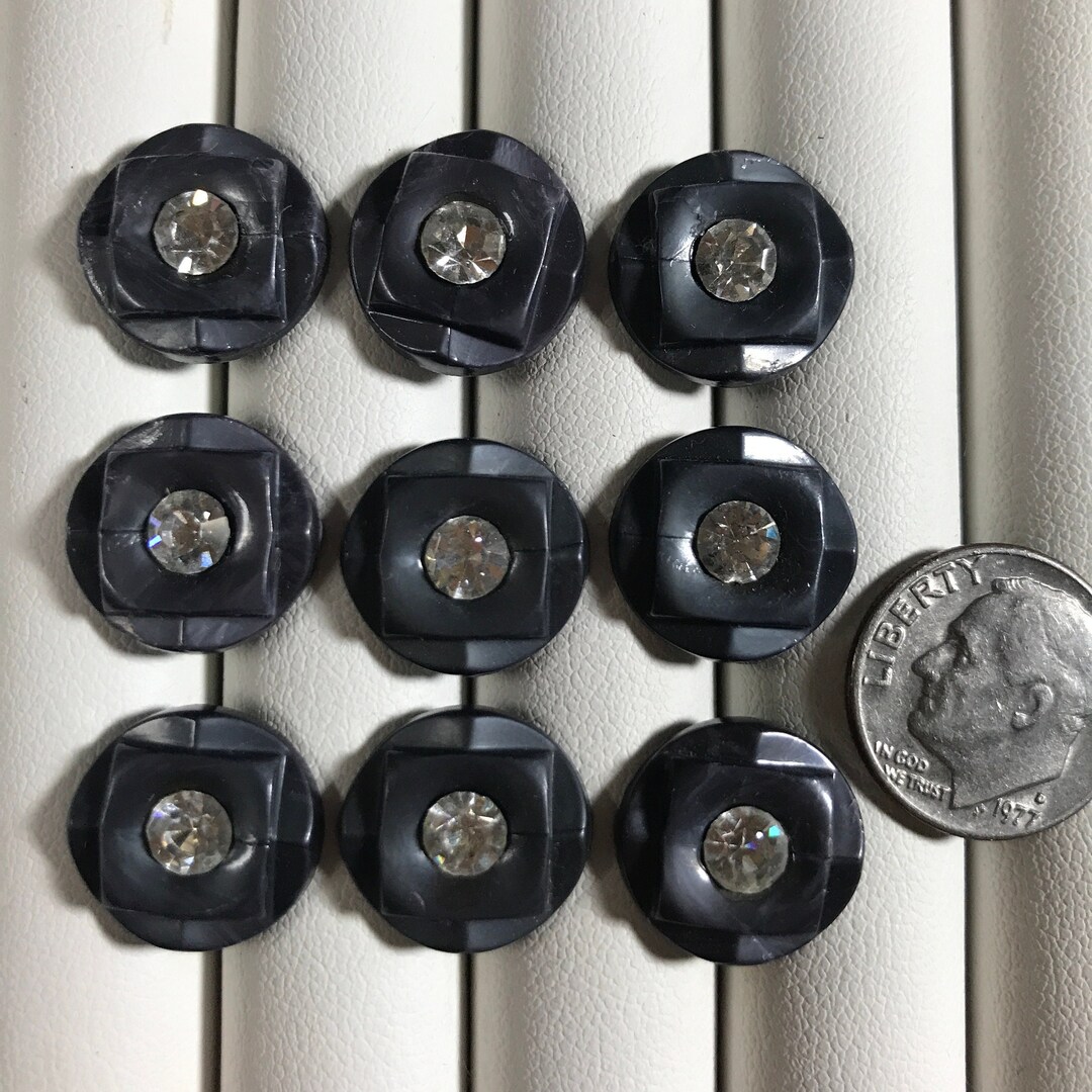 Set of 9 Dark Gray Plastic Shank Rhinestone Buttons 9/16 Inch Sewing ...
