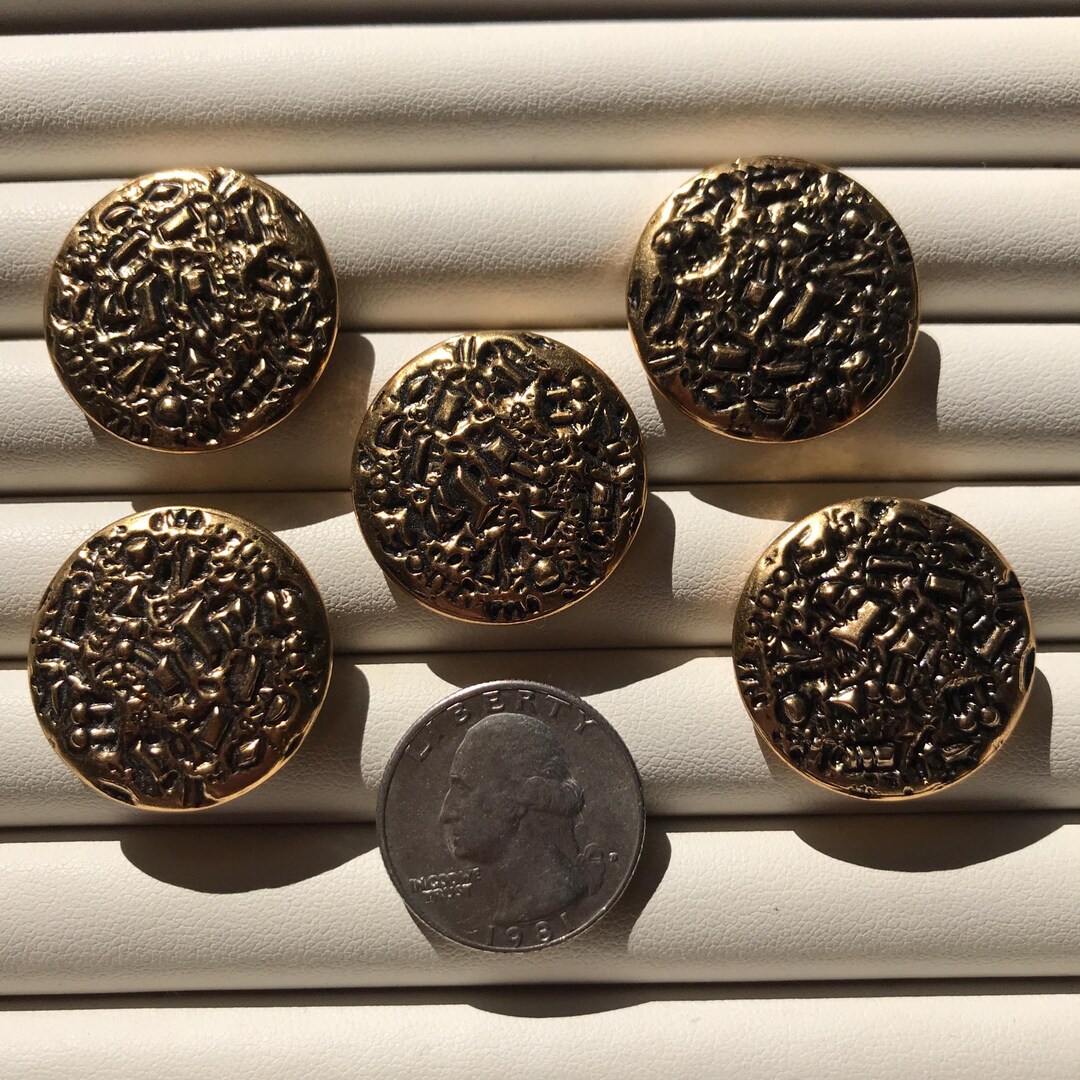 Set of 5 Bright Gold Metal Shank Buttons 1 1/16 Inch Sewing Buttons ...