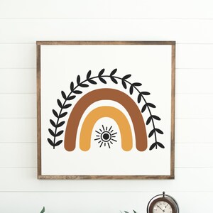 Boho Rainbow and Sun Sign, Wood Sign, Boho Wood Wall Art, Framed Wall ...