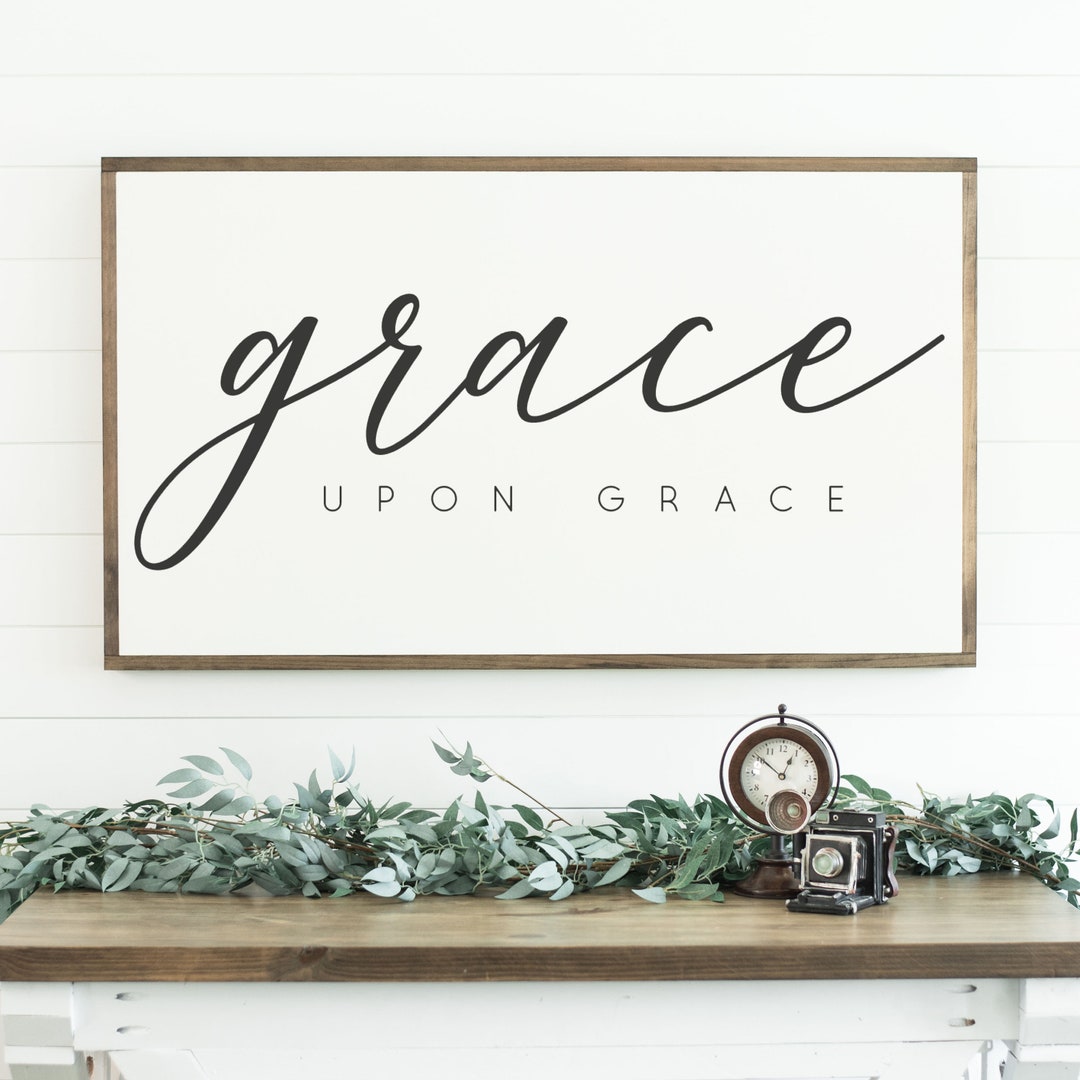 Grace Upon Grace Sign, Large Wood Sign, Framed Wood Sign, Farmhouse ...