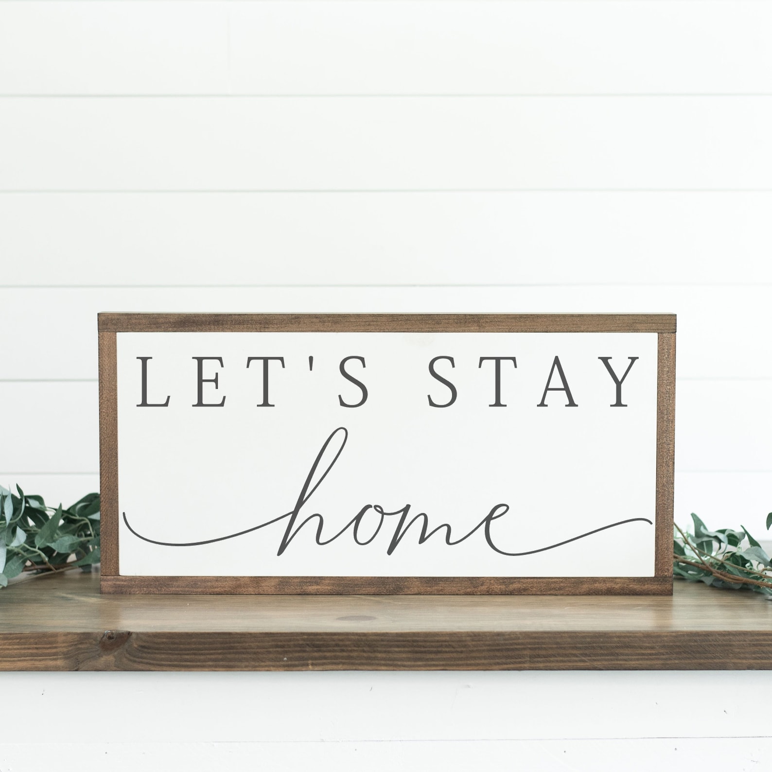 Let's Stay Home Sign Framed Wood Sign Family Room Sign - Etsy