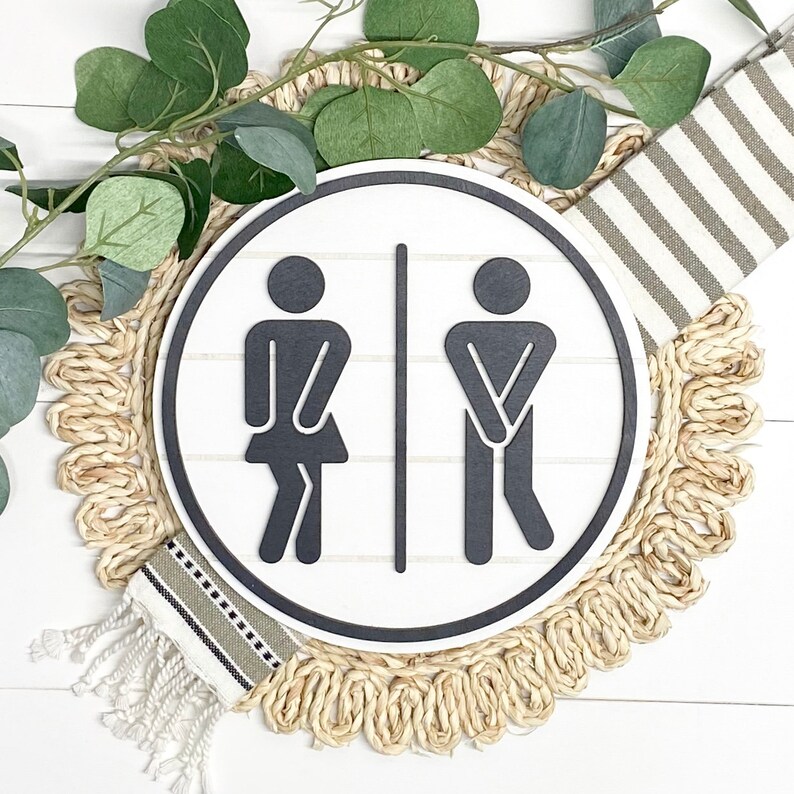 Bathroom Sign, Restroom Sign, 10" Round Sign, Shiplap Sign, Bathroom ...