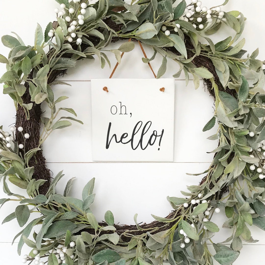 Front Door Sign, Oh Hello, Wreath Sign, Small Wood Sign, Door Sign ...