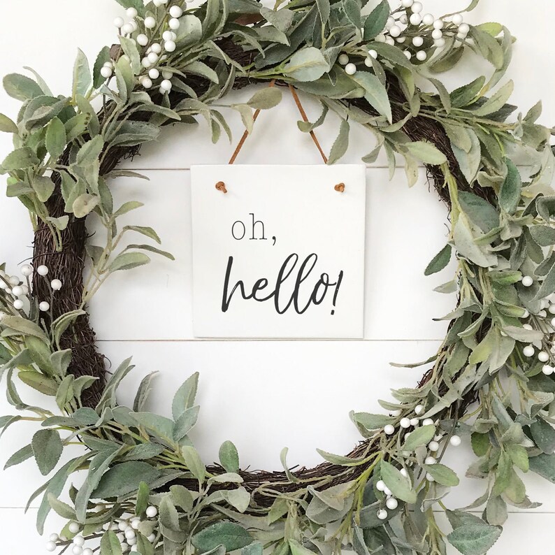 Front Door Sign Oh Hello Wreath Sign Small Wood Sign Door - Etsy